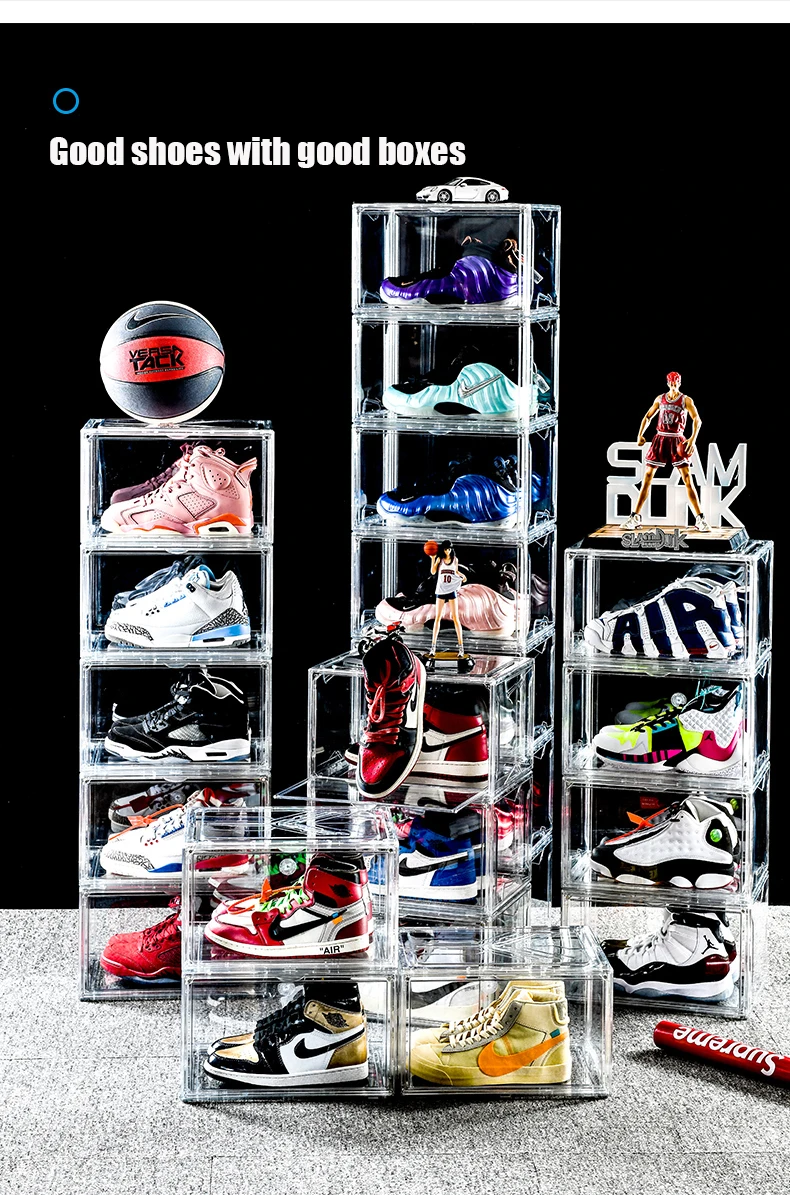 Side Open Drop Plastic Stackable Custom Sneakers Display Box Foldable ...