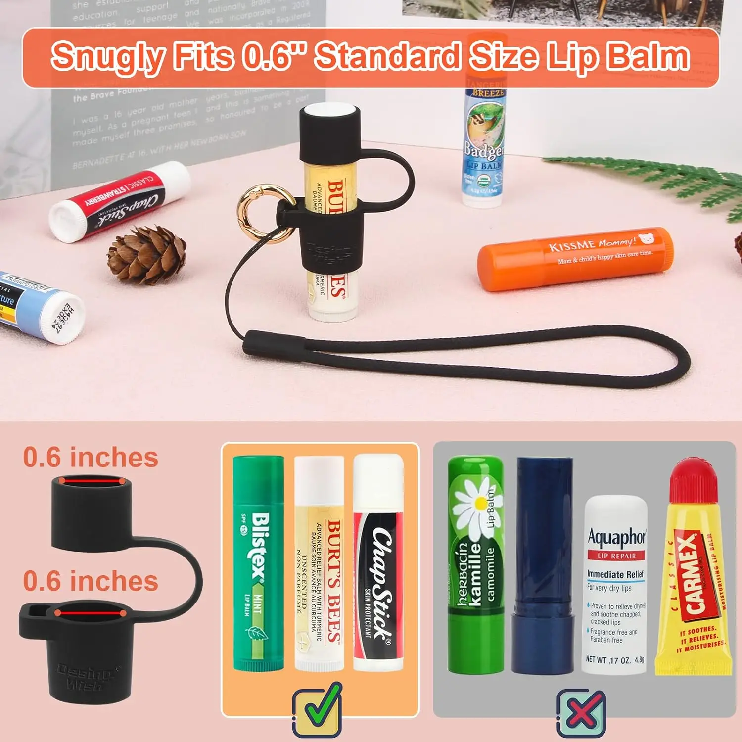 Chapstick Holder Key Chain, Silicone Lip Balm Holder with Cap Cover ...