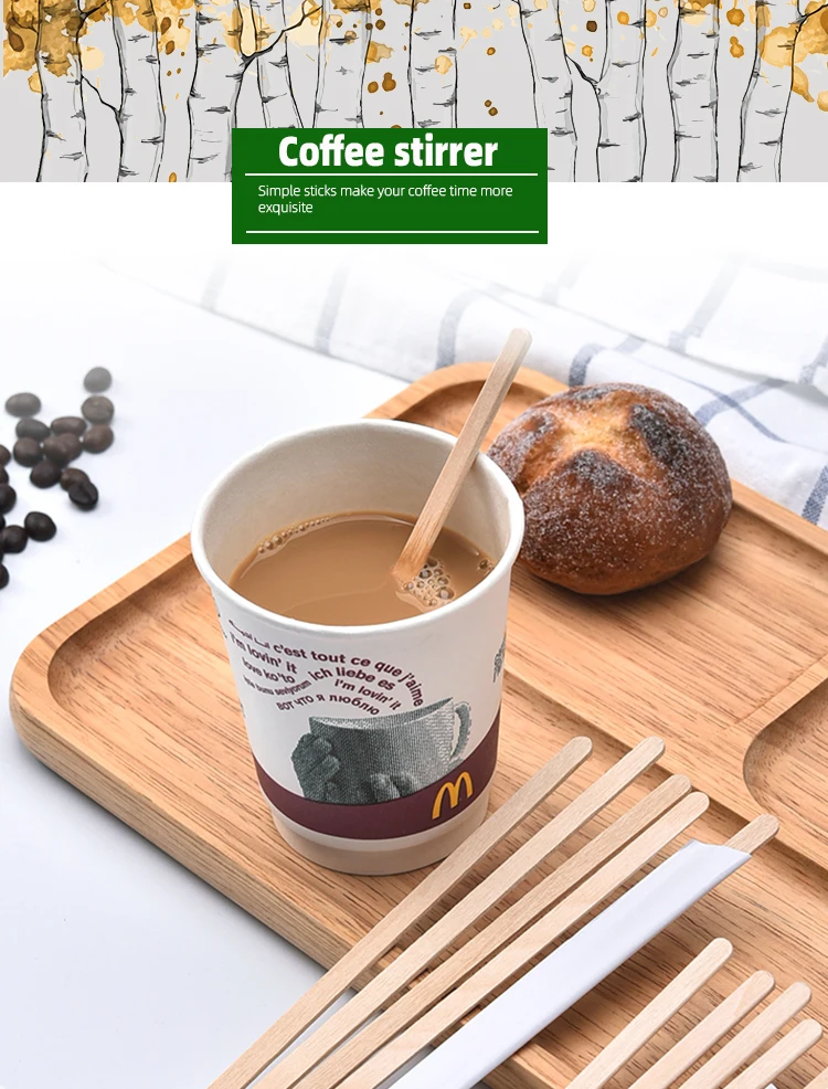 Wooden Coffee Bar Mixing Rod Disposable Primary Color Wooden Rod Bulk ...