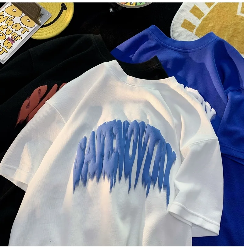 100% Cotton Round Neck 3D Puff Print t Shirt White Plain Plus Size Foam ...