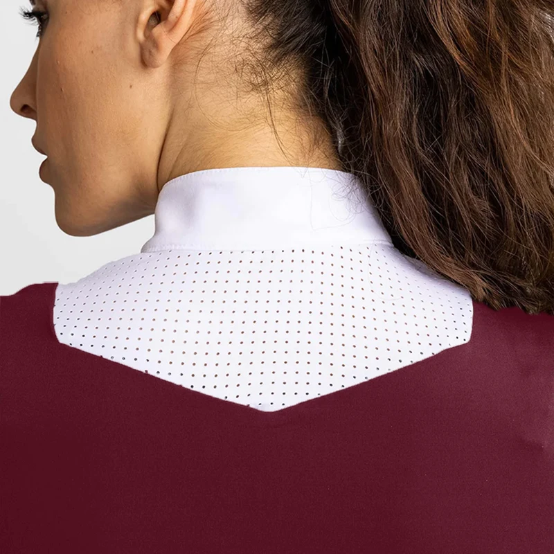 Wholesale Direct Sale Burgundy Mesh Women Equestrian Shirts Long Sleeve ...