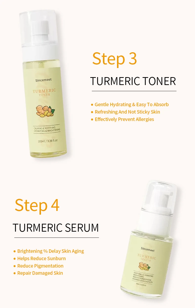 Private Label Organic Facial Tumeric Skin Care Set Turmeric Whitening