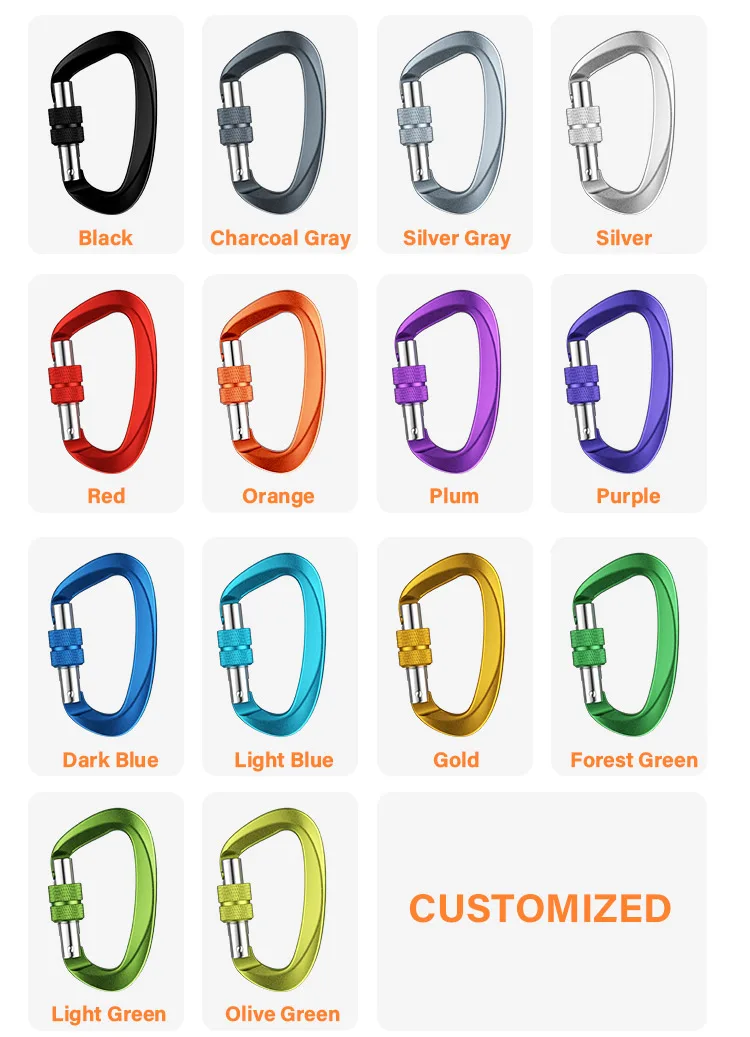 D Shape Hook for Outdoor Camping Hiking Hammocks - 12KN Carabiners