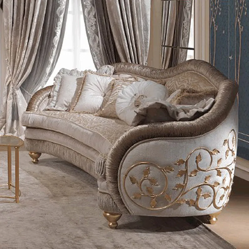 Light luxury fabric sofa combination French living room solid wood ...