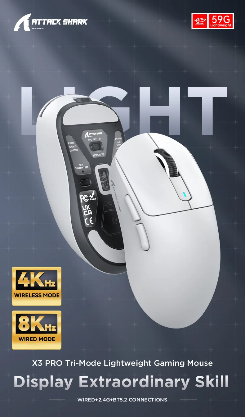 Attack Shark X3 Pro 4K Gaming Mouse - Precision & Comfort