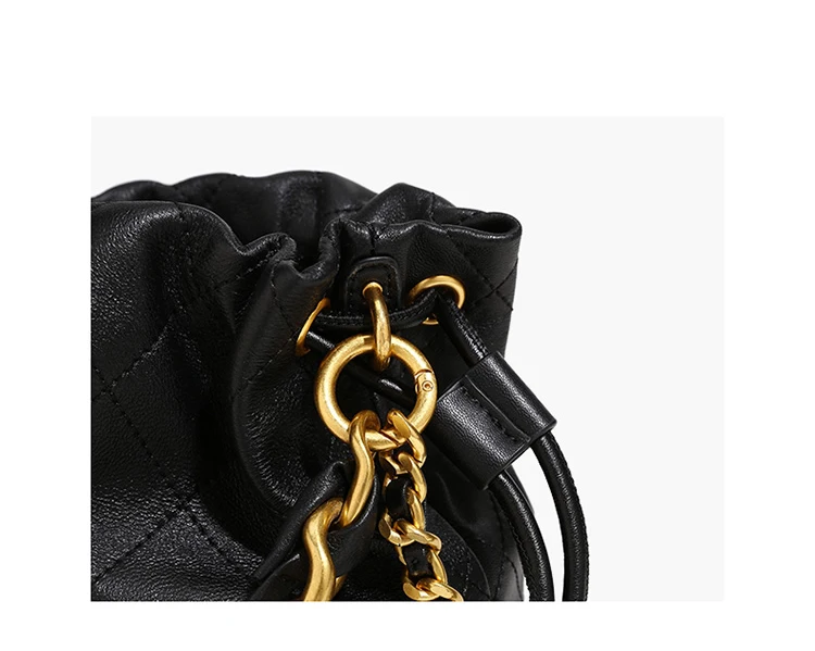 Toutou Genuine Leather Quilted Drawstring Bucket Bag For Women With ...