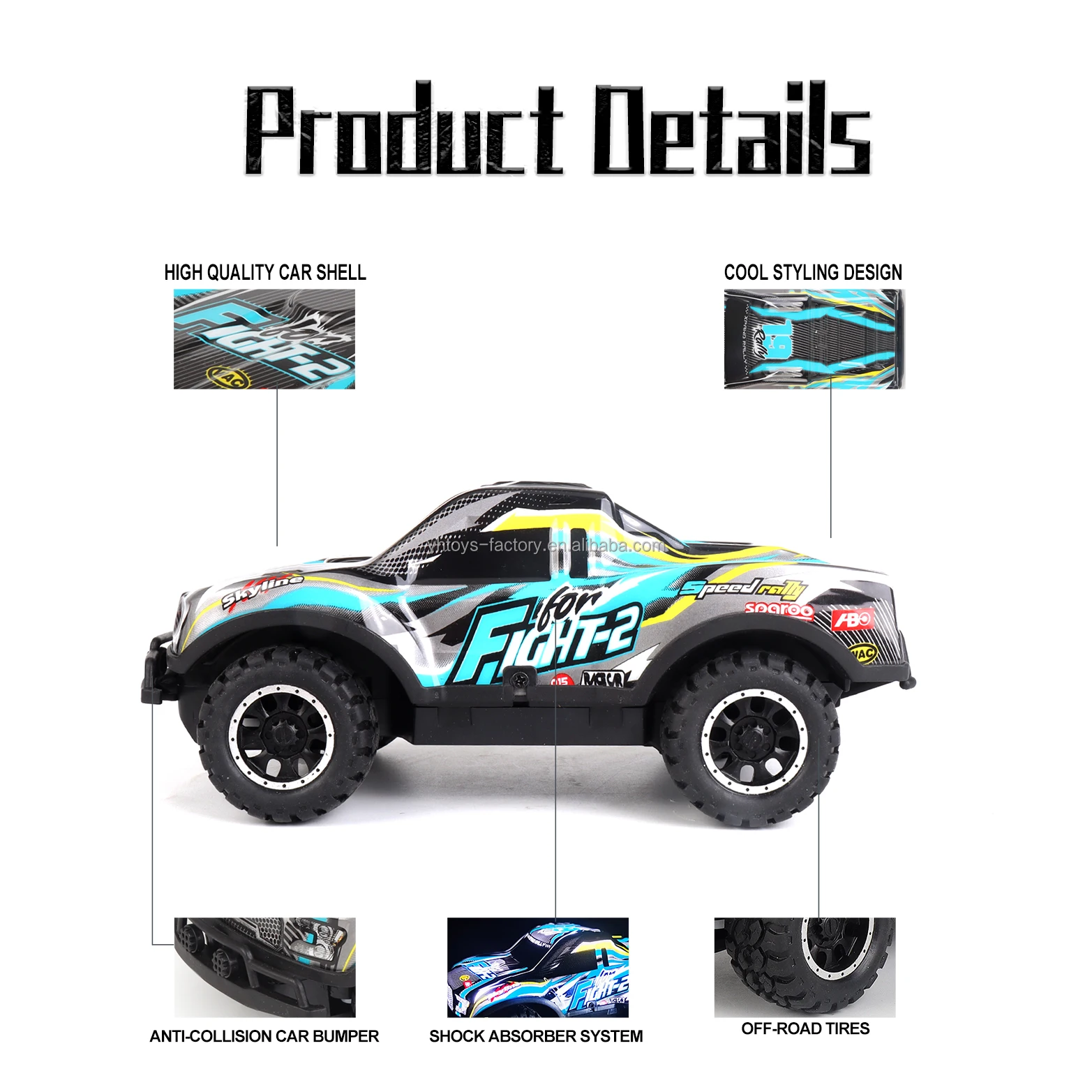 1:24 Scale Led Light Rc Race Car Toy For Kids - Off-road Remote Control ...