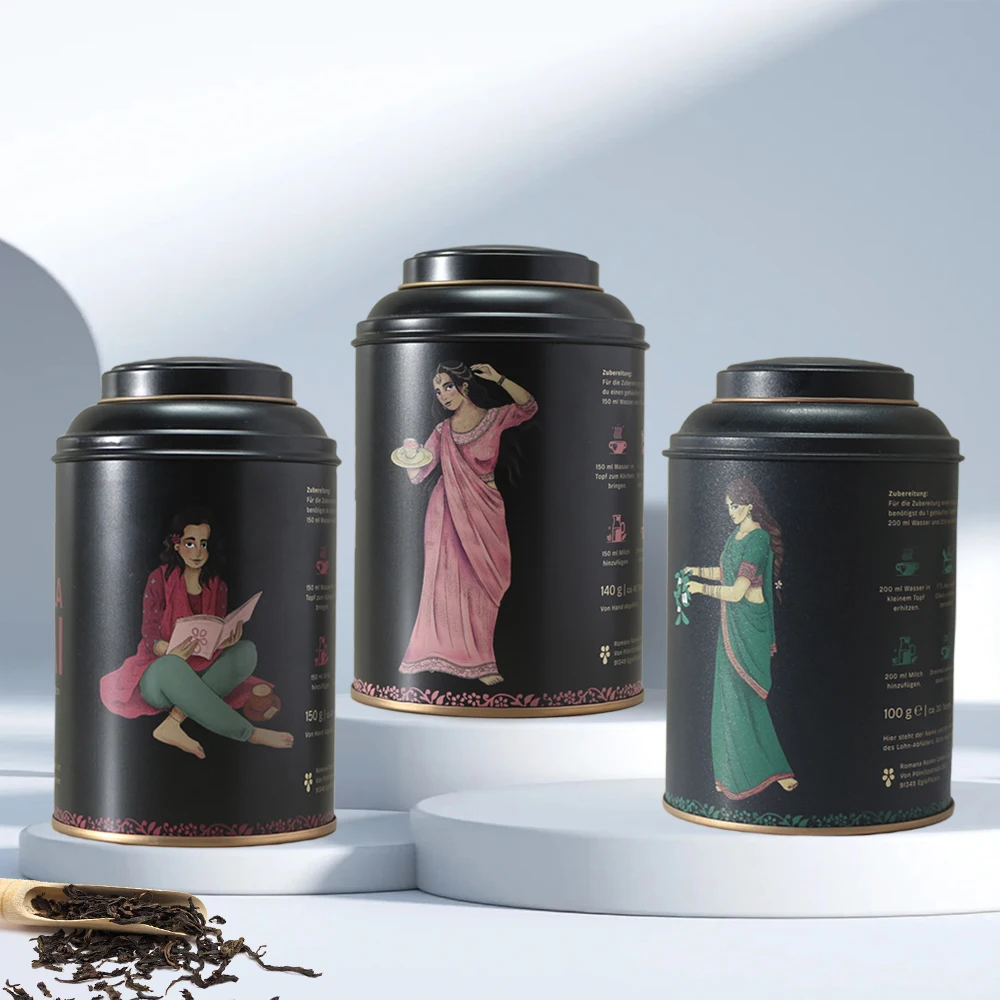 Custom Luxury Food Grade Round Black Tea Tins Airtight Metal Coffee Tea ...
