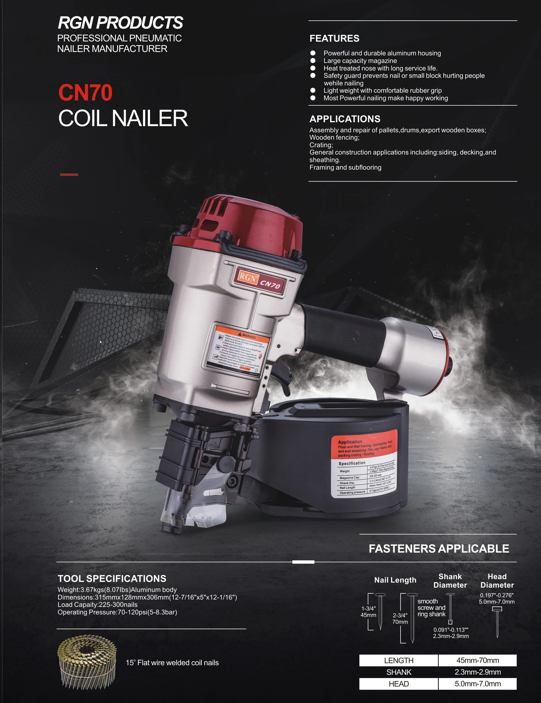 Cn70 Pneumatic Coil Nailer Gun For Pallet - Buy Cn70 Pneumatic Coil ...