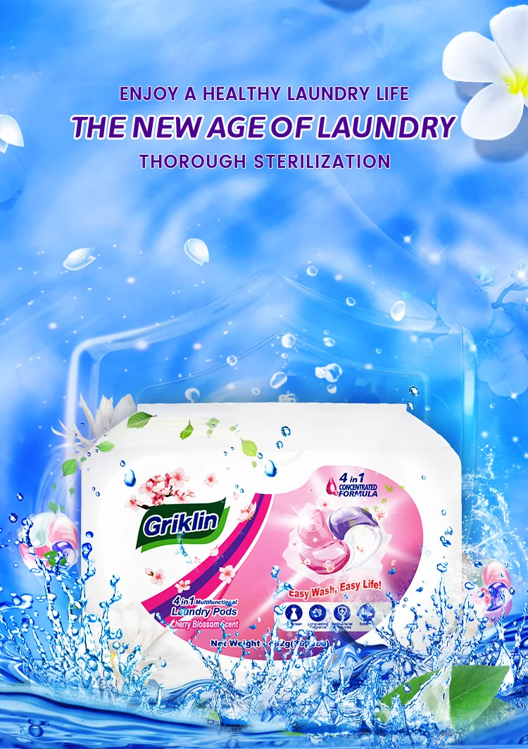 Laundry Pods - 4 in 1 Detergent Capsules with Cherry Blossom Scent