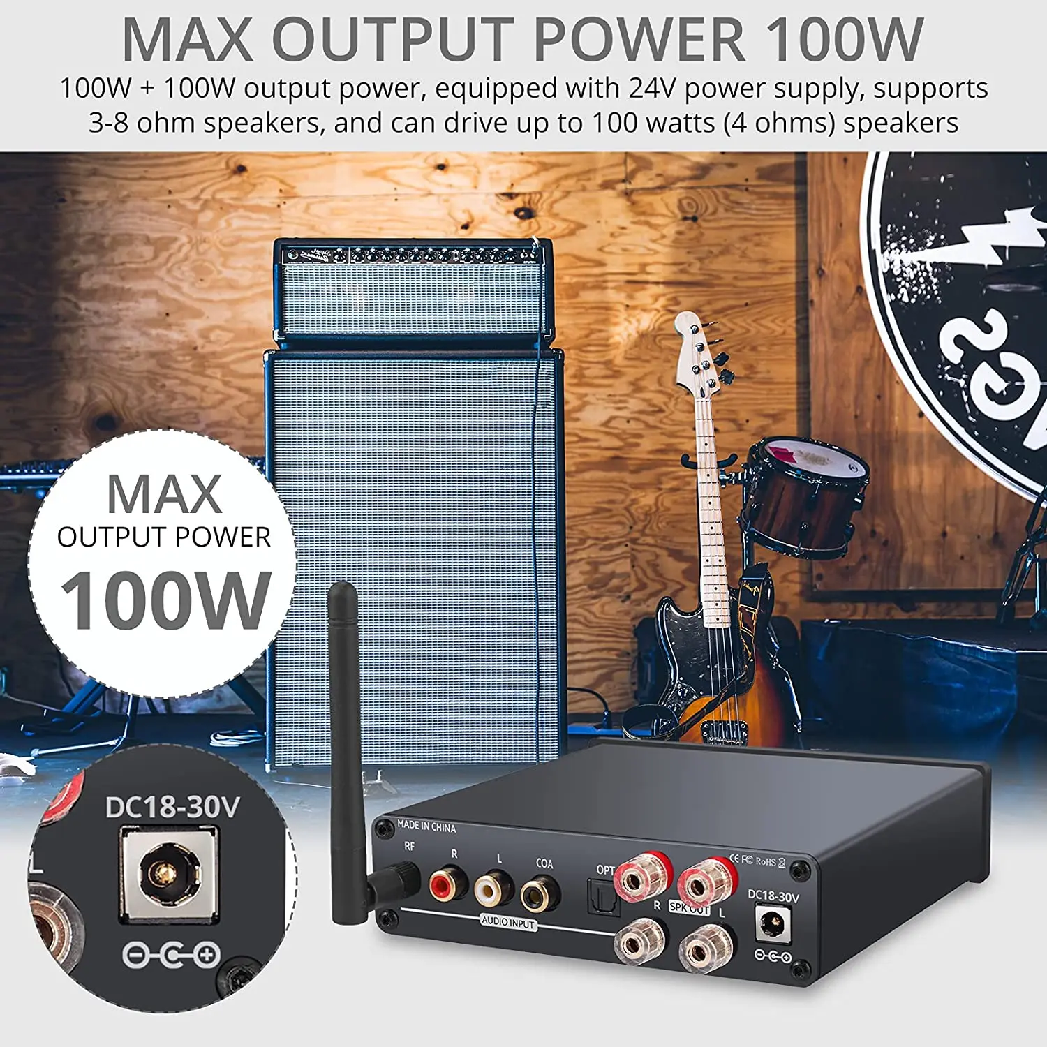 2-Channel Class D / Digital Amp With UISB Port, Optical and Coax Audio, Each Channel 100W ...