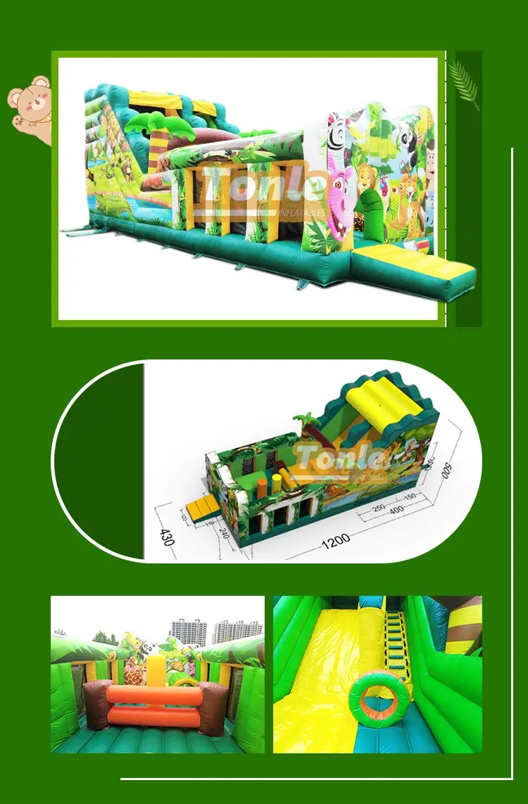 Animal Zoo Bouncy Castle Inflatable Jungle Slide Obstacle Course Games ...