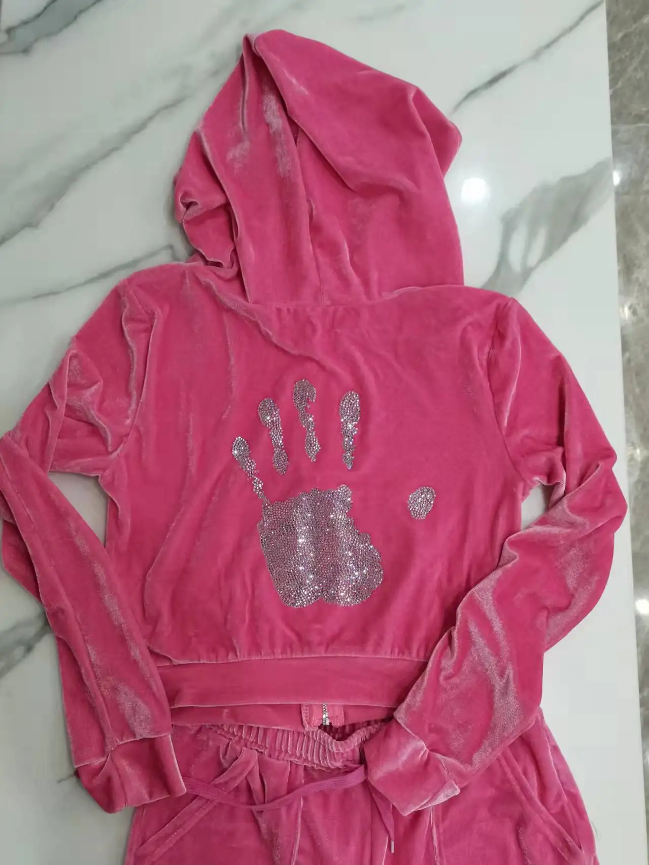 Custom Velour Tracksuits Tracksuit Zip Up Rhinestone Hoodie Velvet ...