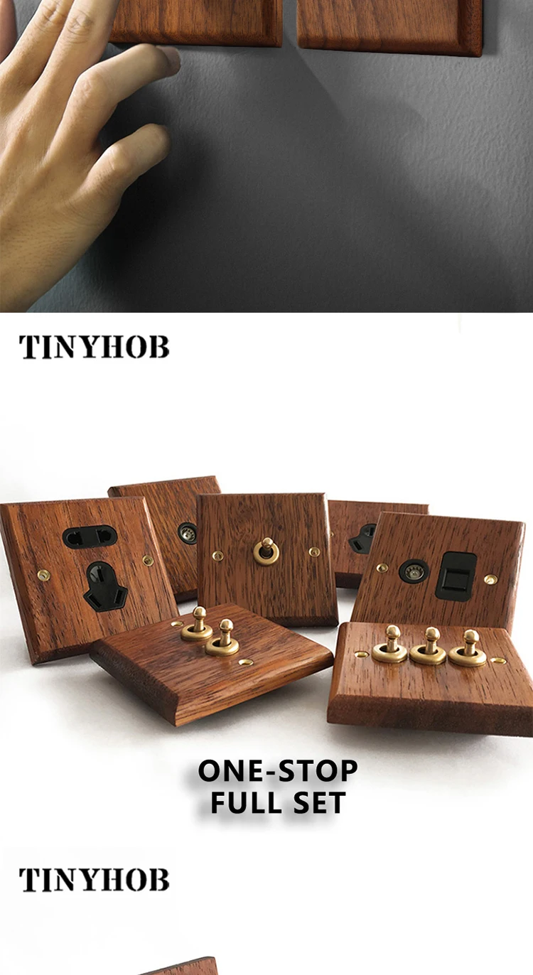 220V 10A Retro Style Wall Switch Wood Panel 1/2/3/4 Gang 2Way Brass ...