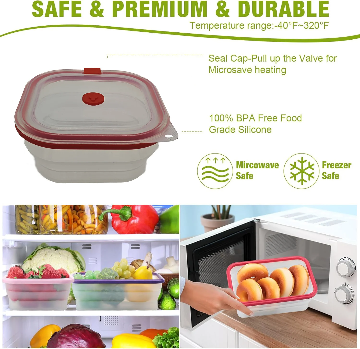 Portable Collapsible Food Storage Container Food Grade Silicone With ...