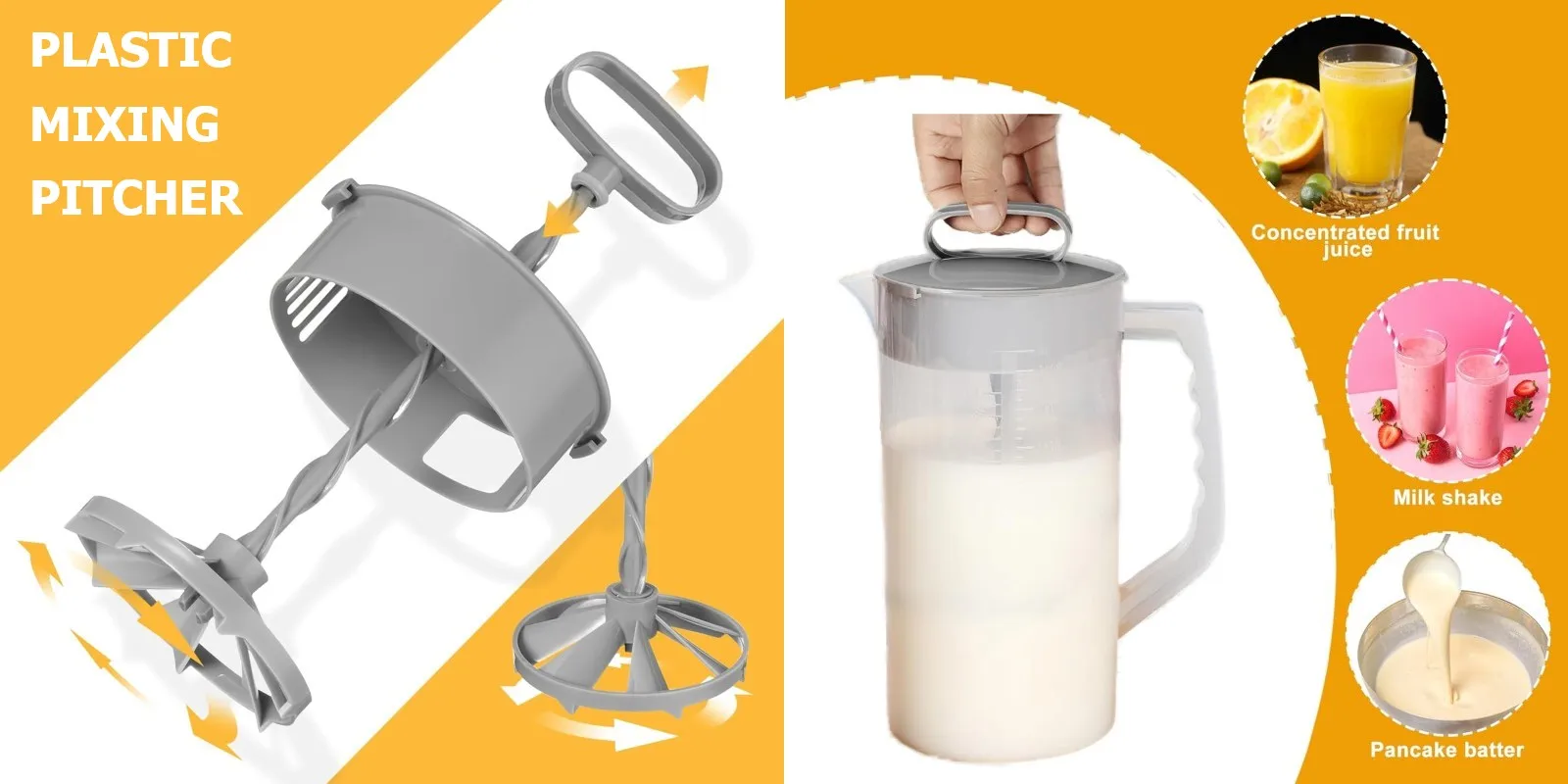 2 Quart/64oz Plastic Water Pitcher Plunger Angled Blades Drinks ...