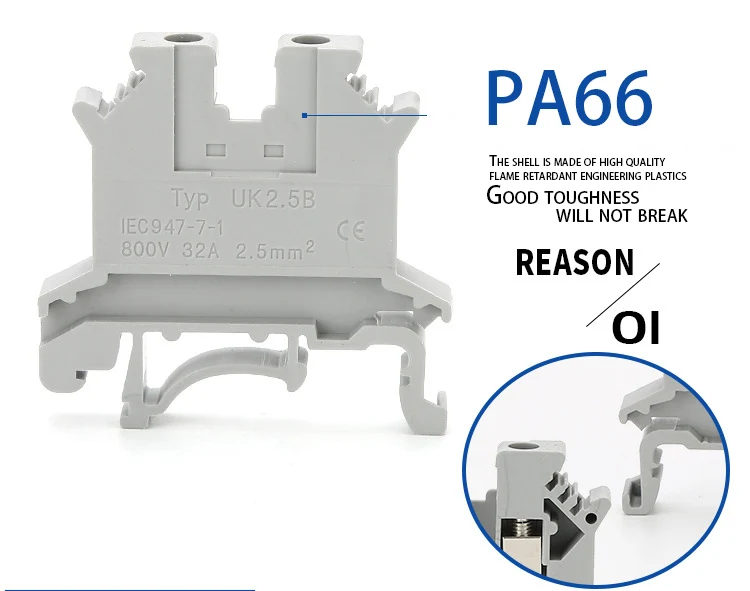 Uk 3n Screw Terminal Block For Din Rail Connection, 24-14 Awg, Oem