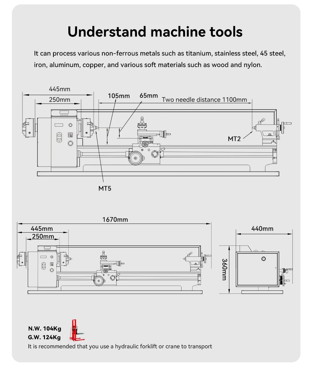 Manual MT5 Spindle Lathe T1000 1100W Motor for Woodworking Projects ...