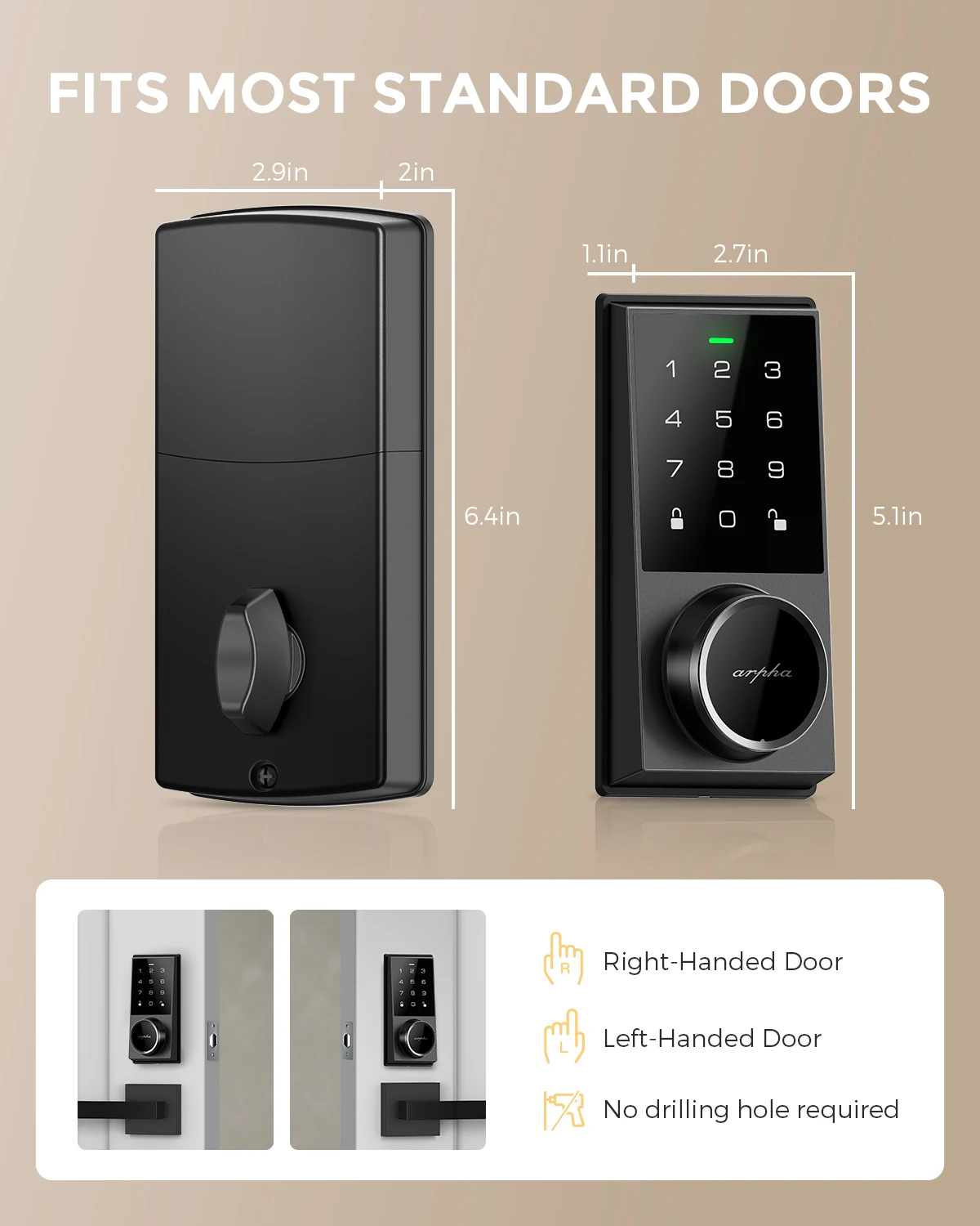 Arpha Al302 Deadbolt Wifi Tuya Smart Door Lock App Control Digital ...