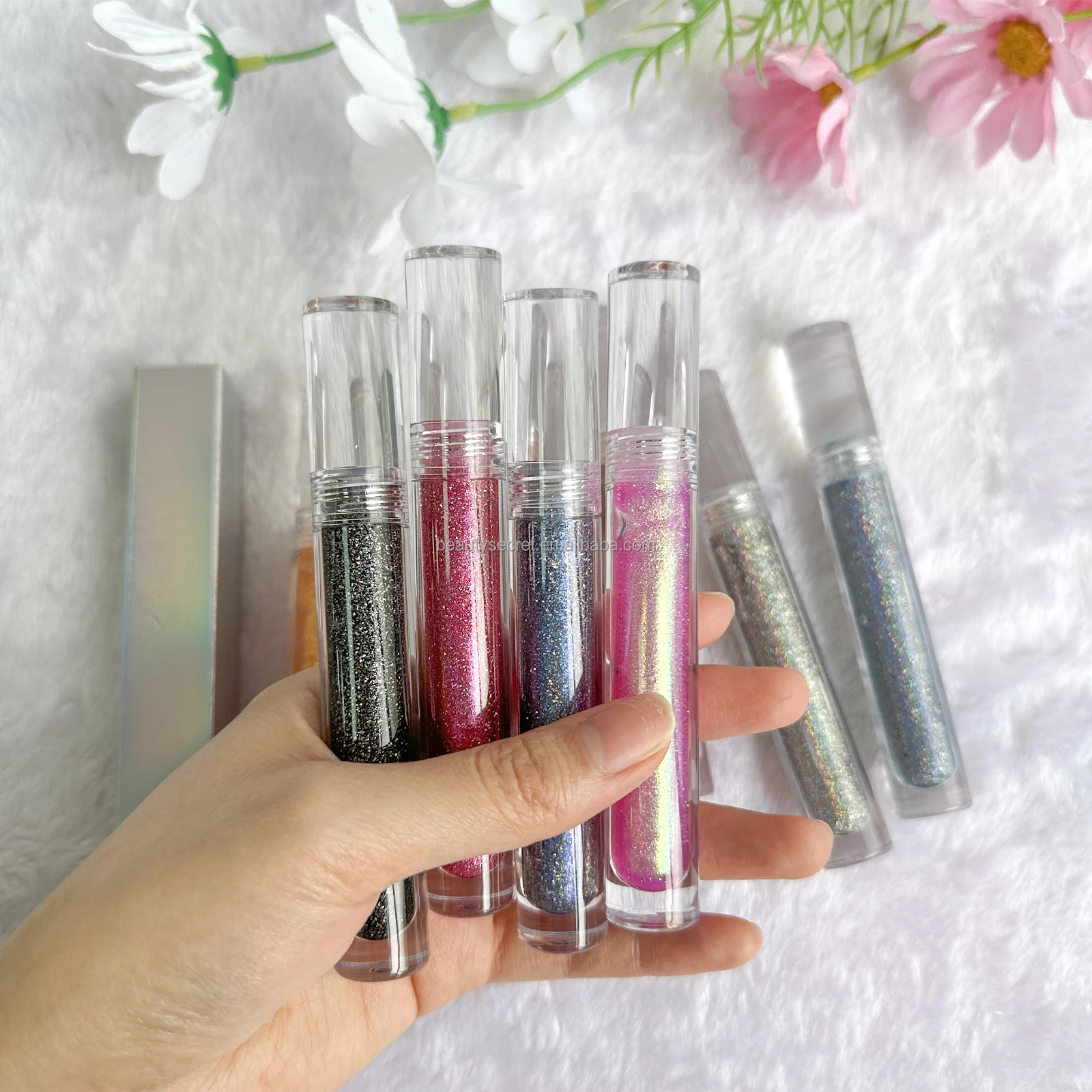 Custom Clear Packaging Holographic Lipgloss Glitter Private Label Make ...