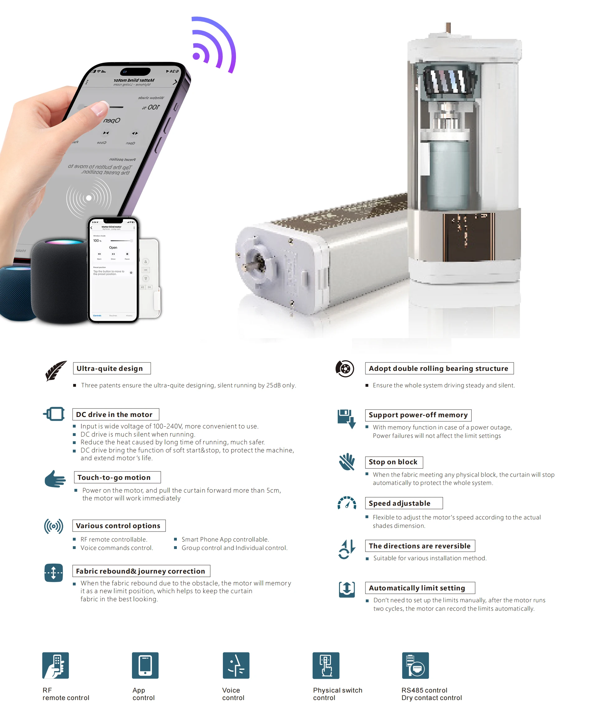Electric Curtain System with Smart Curtain Track Motor KA60C-QX and ...