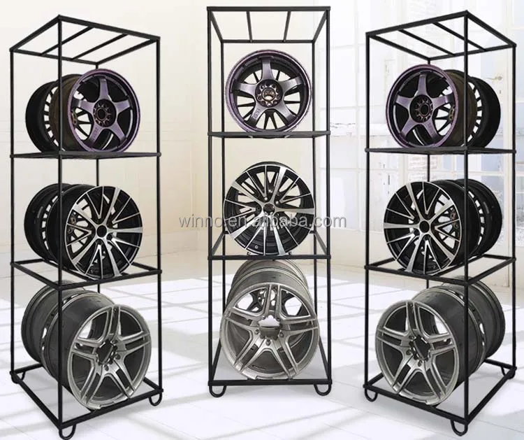 Black Car Wheel Rim Display Rack - Holds 8 Wheels Max