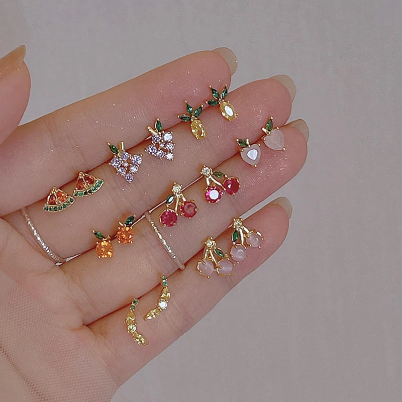 1Pair New Sweet and Cute s925 Silver Needle Geometric Cherry Fruit ...