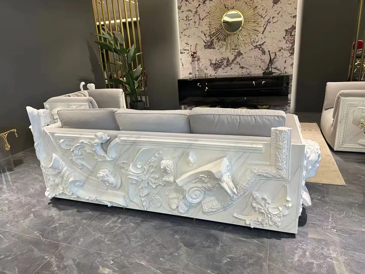 European Retro Relief Three Sofa Living Room Villa Creative Designer ...