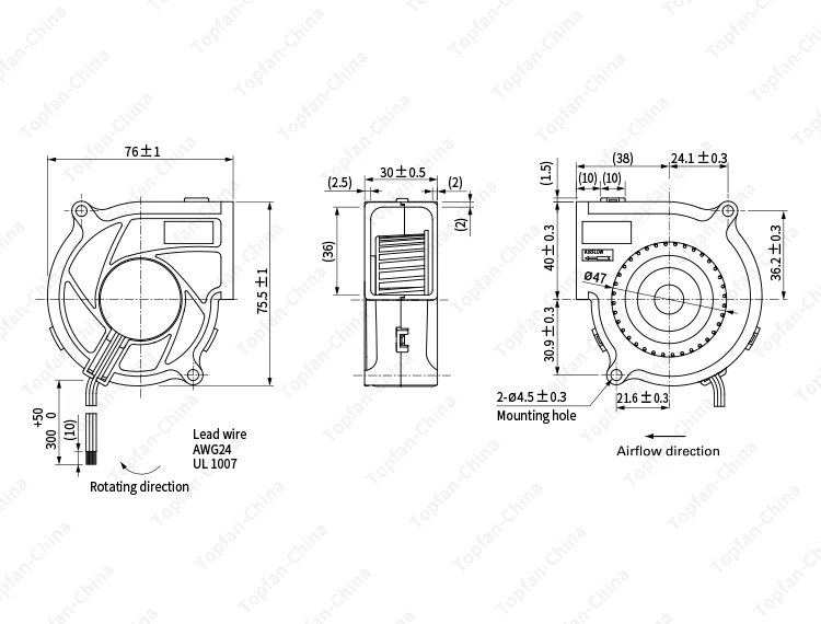 Air Blower MX TOPFAN 75x75x30mm DC 12V 24V Radial Centrifugal Fans 7530 ...