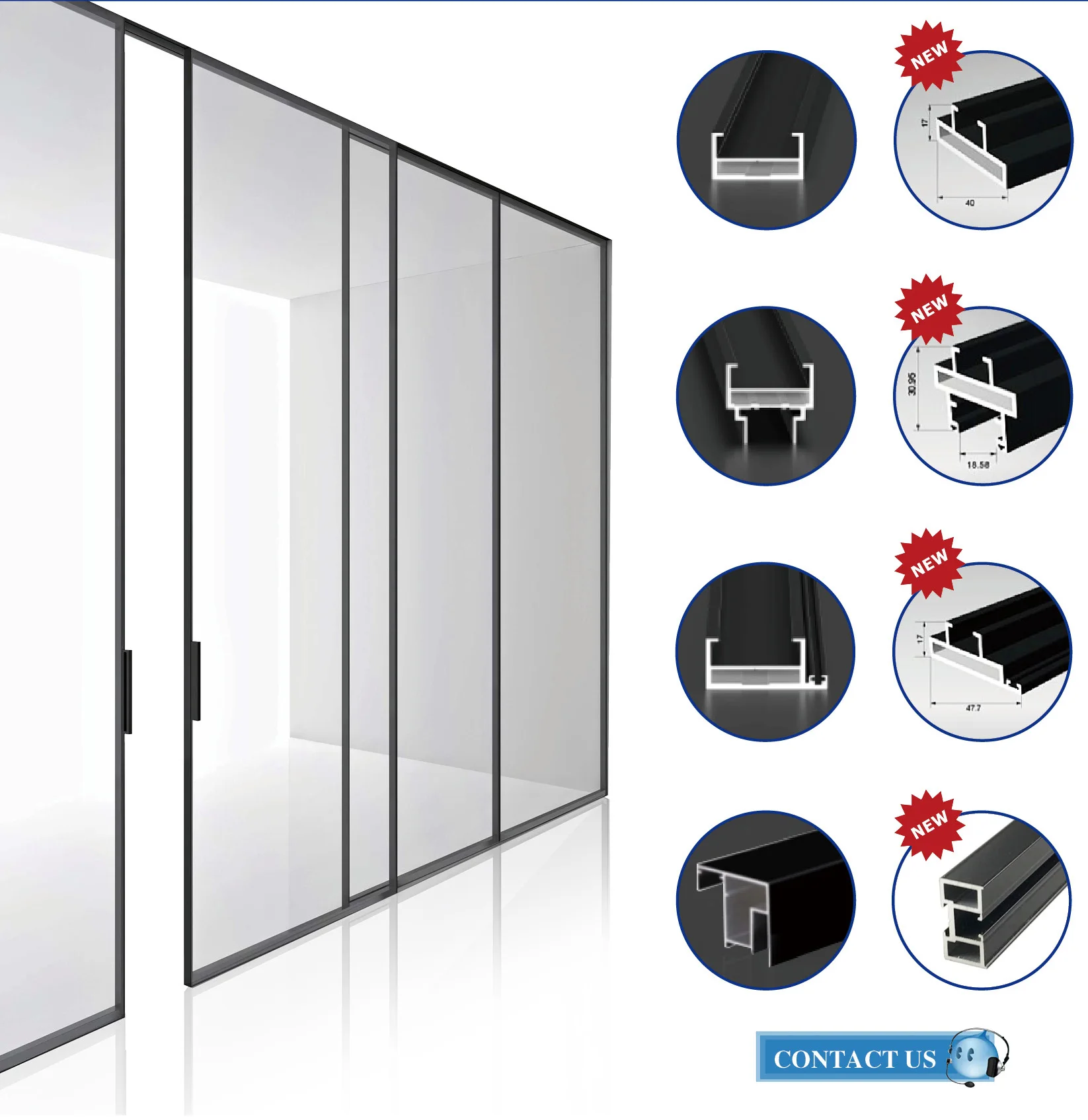 Large French Aluminum Sliding Door Glass Contemporary Interior Partition Aluminium Manual Narrow