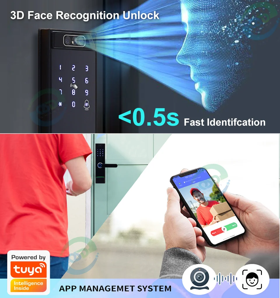 Tuya App 3d Face Recognition Smart Door Lock Digital Finger Print Wifi Biometric Camera Smart ...