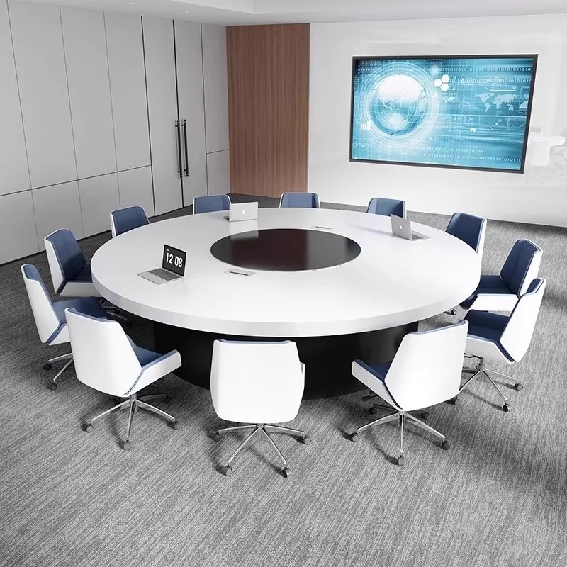 Simple White Lacquered Round Conference Table Round Can Be Spliced ...