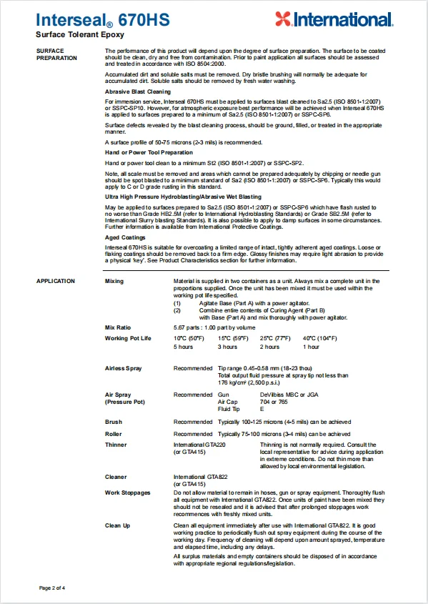 Akzonobel International Interseal 670hs High Solids Surface Tolerant ...