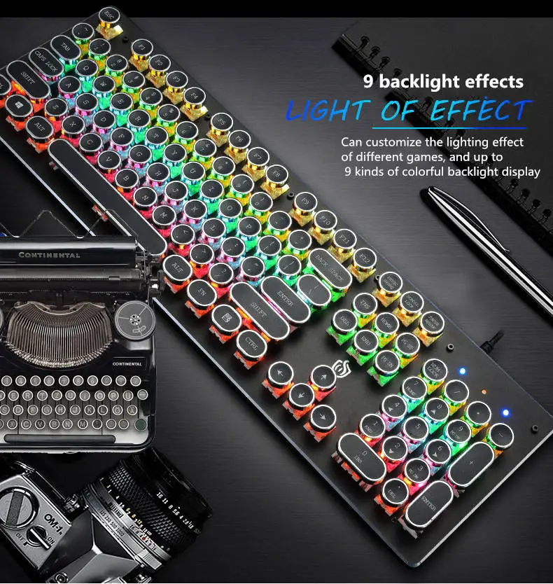 Punk Keyboard Rgb Backlit Round Keycap Wired Usb Gaming Mechanical ...