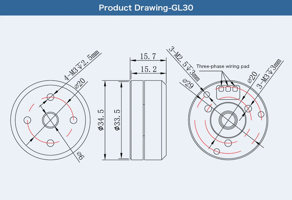 Cubemars GL30 290KV 12V DC Brushless Gimbal Motor 6mm Hollow Shaft ...