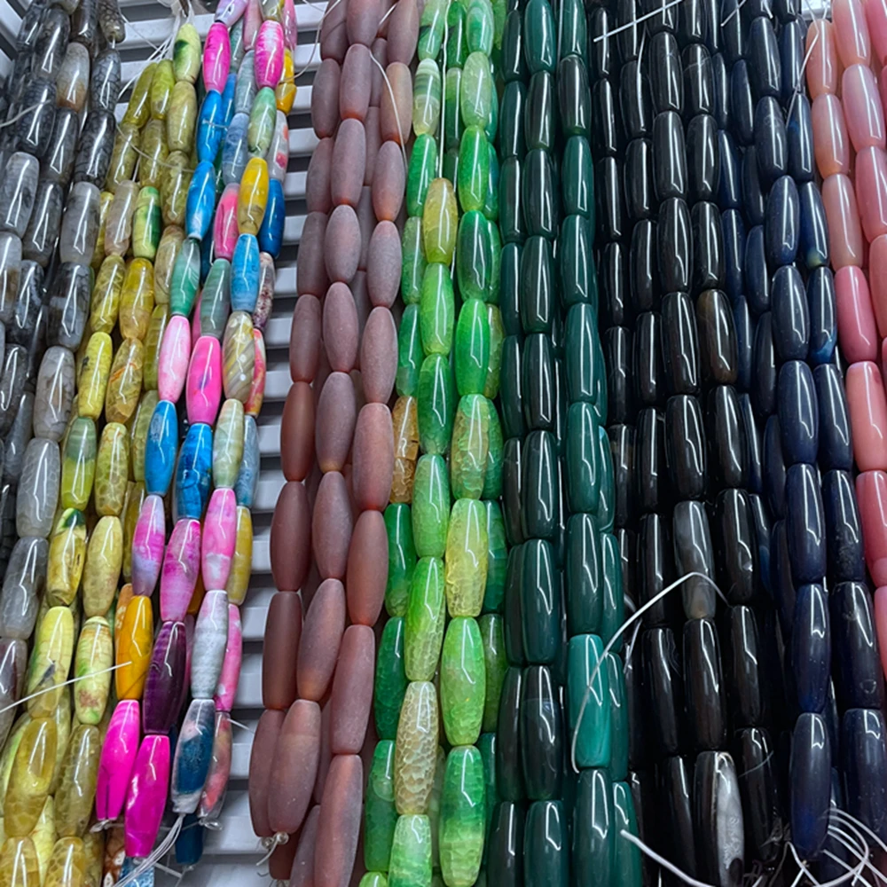 Long Big Size Rice Shape Combine Color Nature Agate Tube Bead For DIY ...