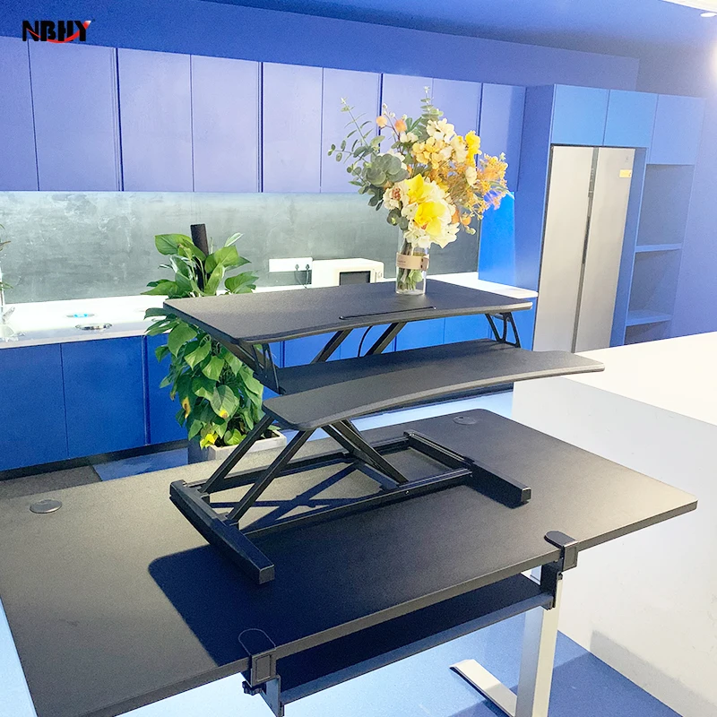 Height Adjustable MDF Tabletop Pneumatic Riser Office Home Sit-Stand ...