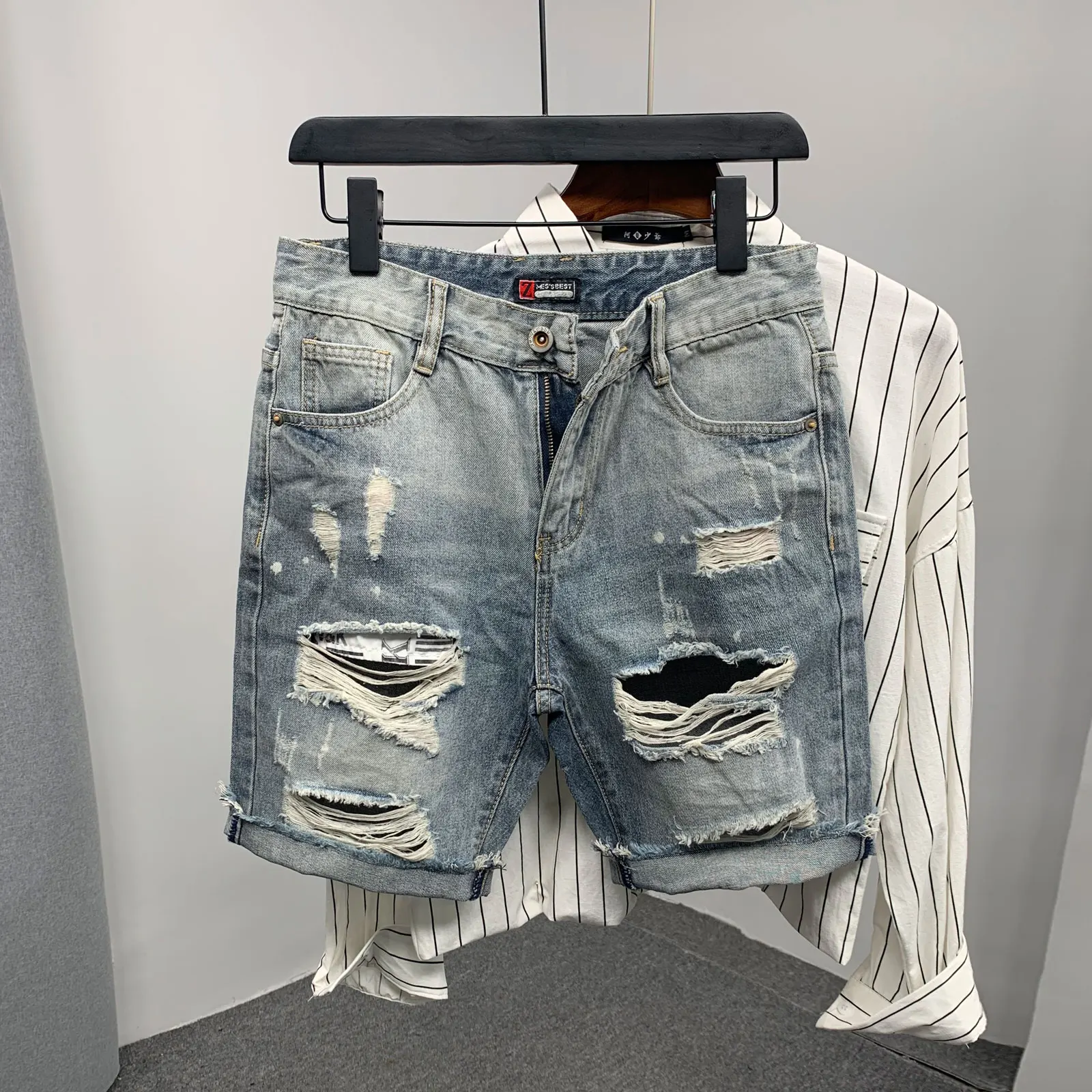 New Arrival Summer Men Casual Ripped Patch Denim Shorts Slim Fit ...