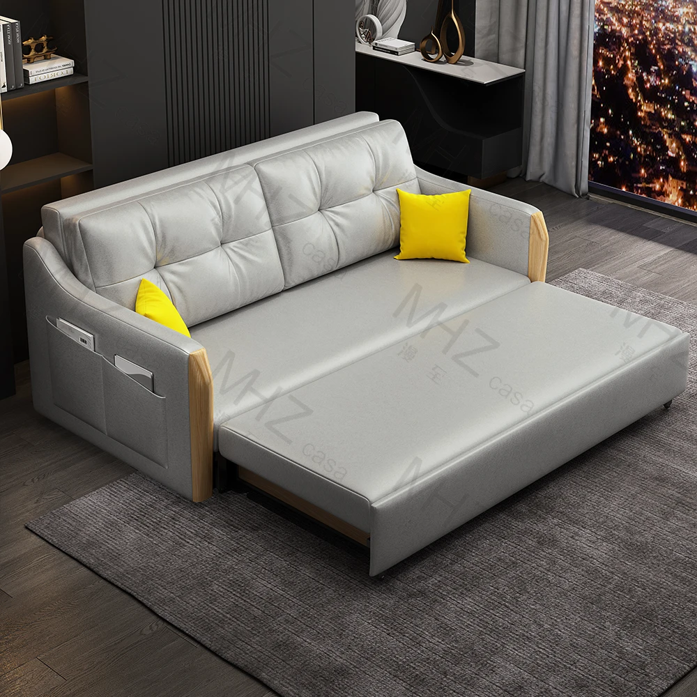 Solid Wood Sofa Bed Living Room Multifunctional Dual-use Foldable ...