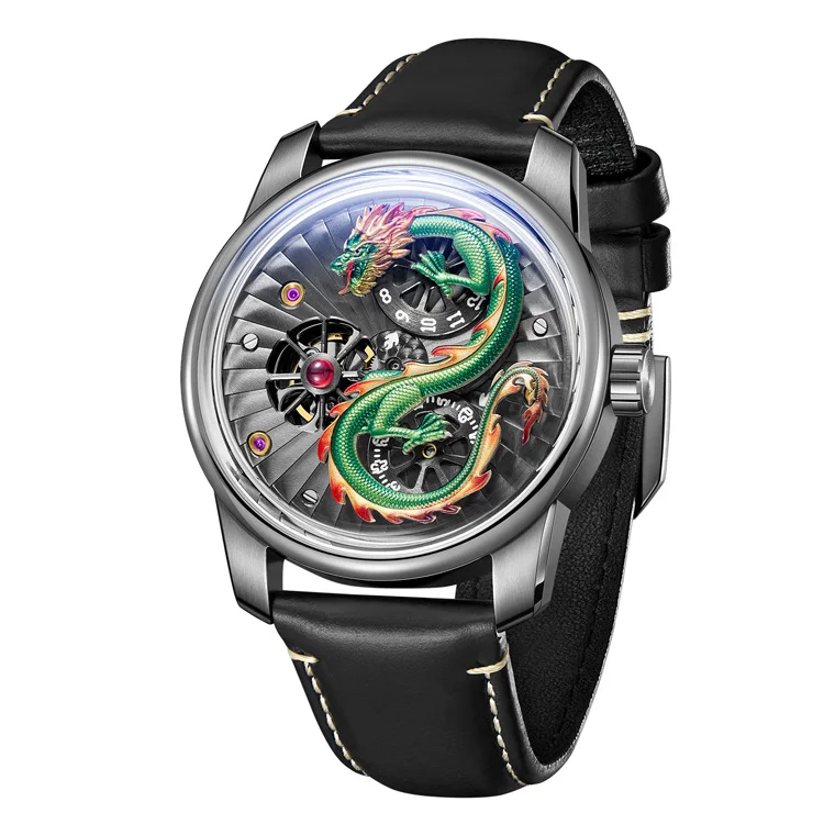 Stainless Steel Custom Made Hand Watch Dragon 3D Golden Green Design ...