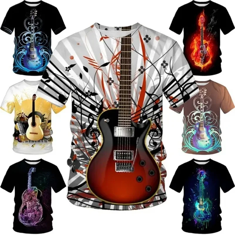 Musical Instruments Guitar Printing Graphic T Shirts For Men Summer ...