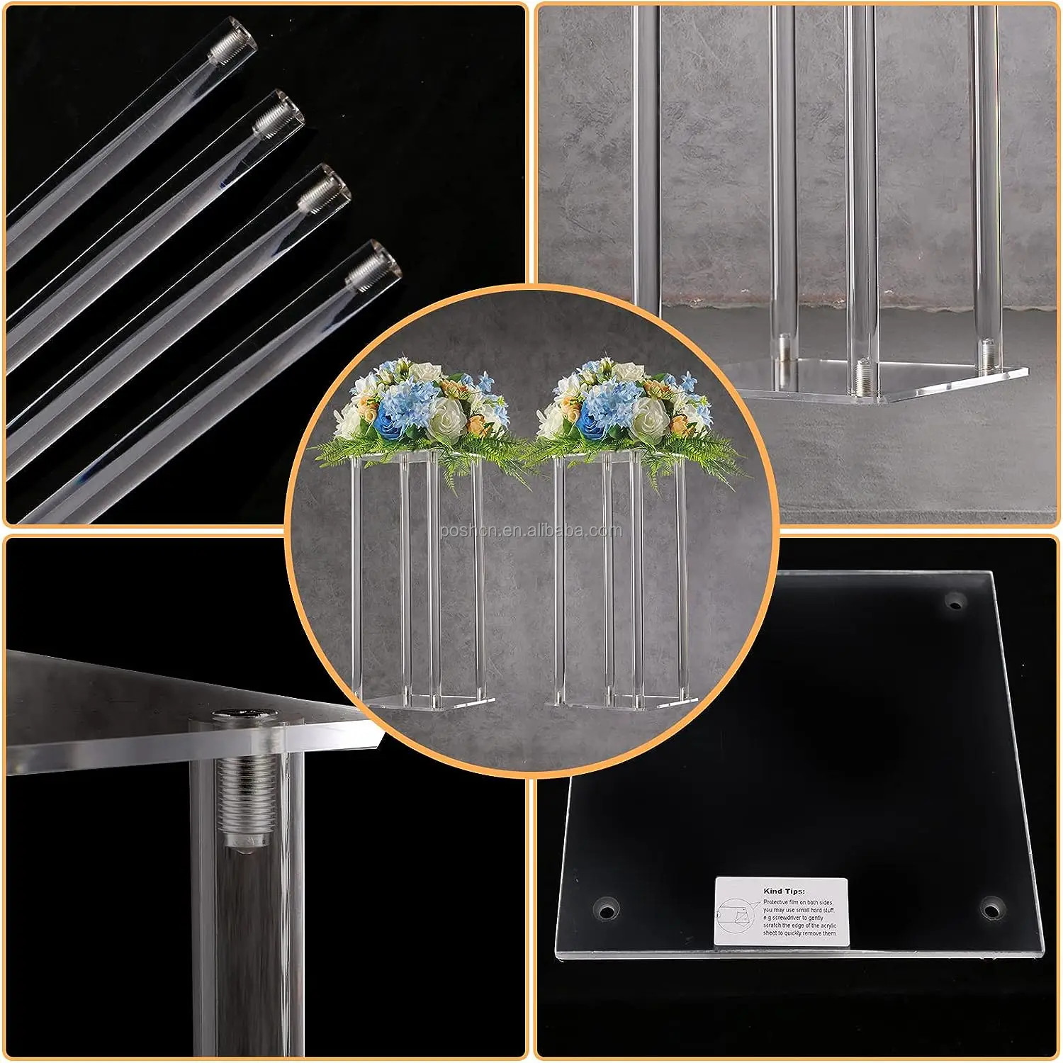 Transparent Clear Acrylic Flower Stand Crystal Flowers Wedding ...