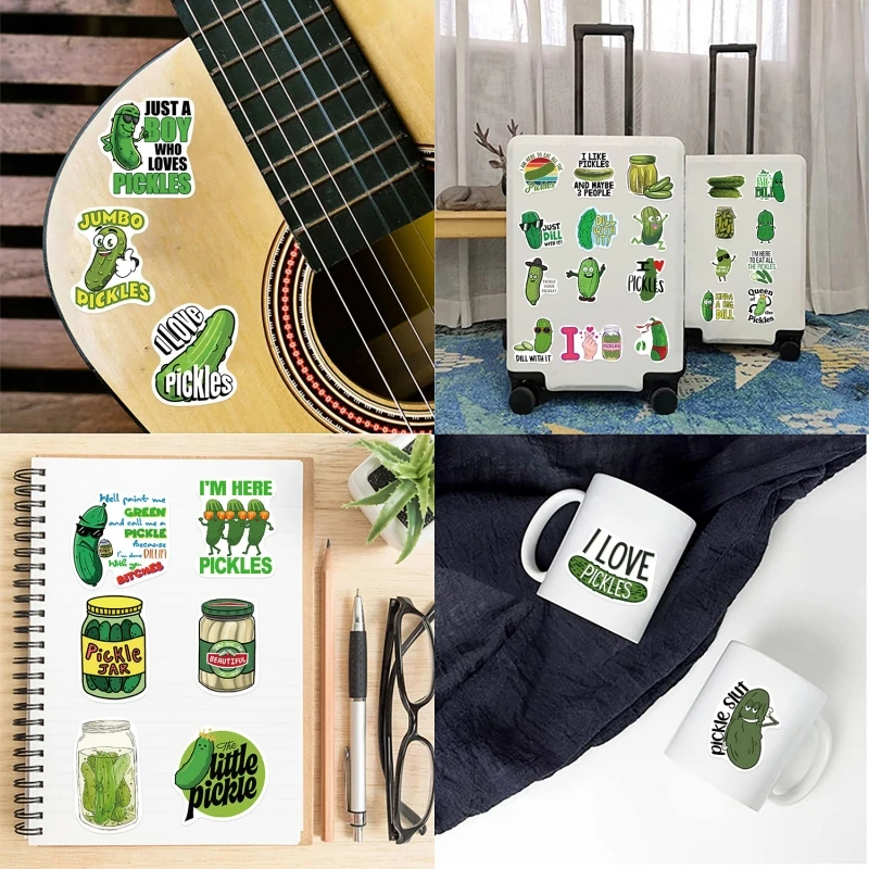 Cute Cartoon Pickle Stickers-50pcs Uv Printed Pvc For Kids & Pickleball ...