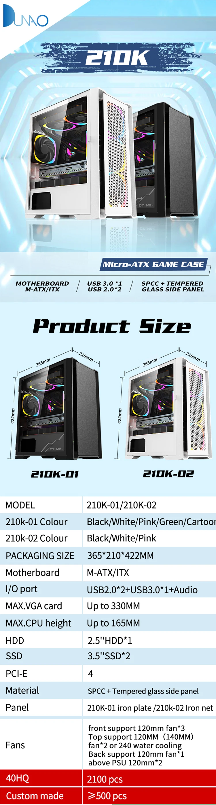 White Gaming Pc Case Micro Atx Mesh Panel Removable Gaming Computer ...