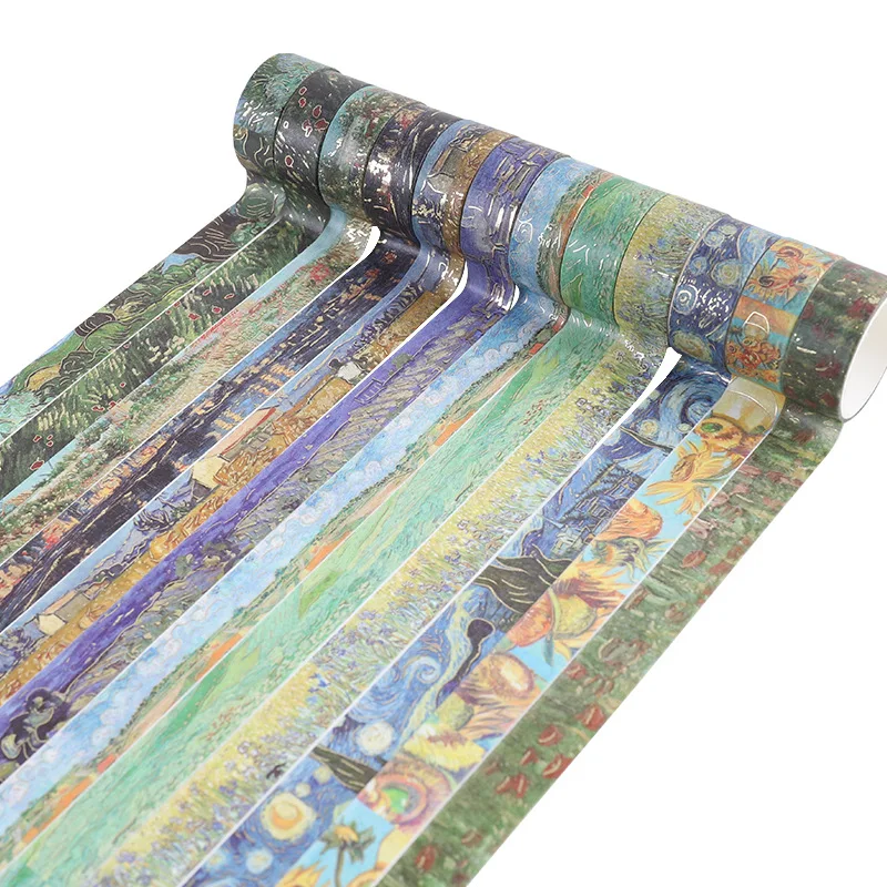 12 Rolls/pack Gold Stamping Paper Adhesive Tape Van Gogh Series Diy ...