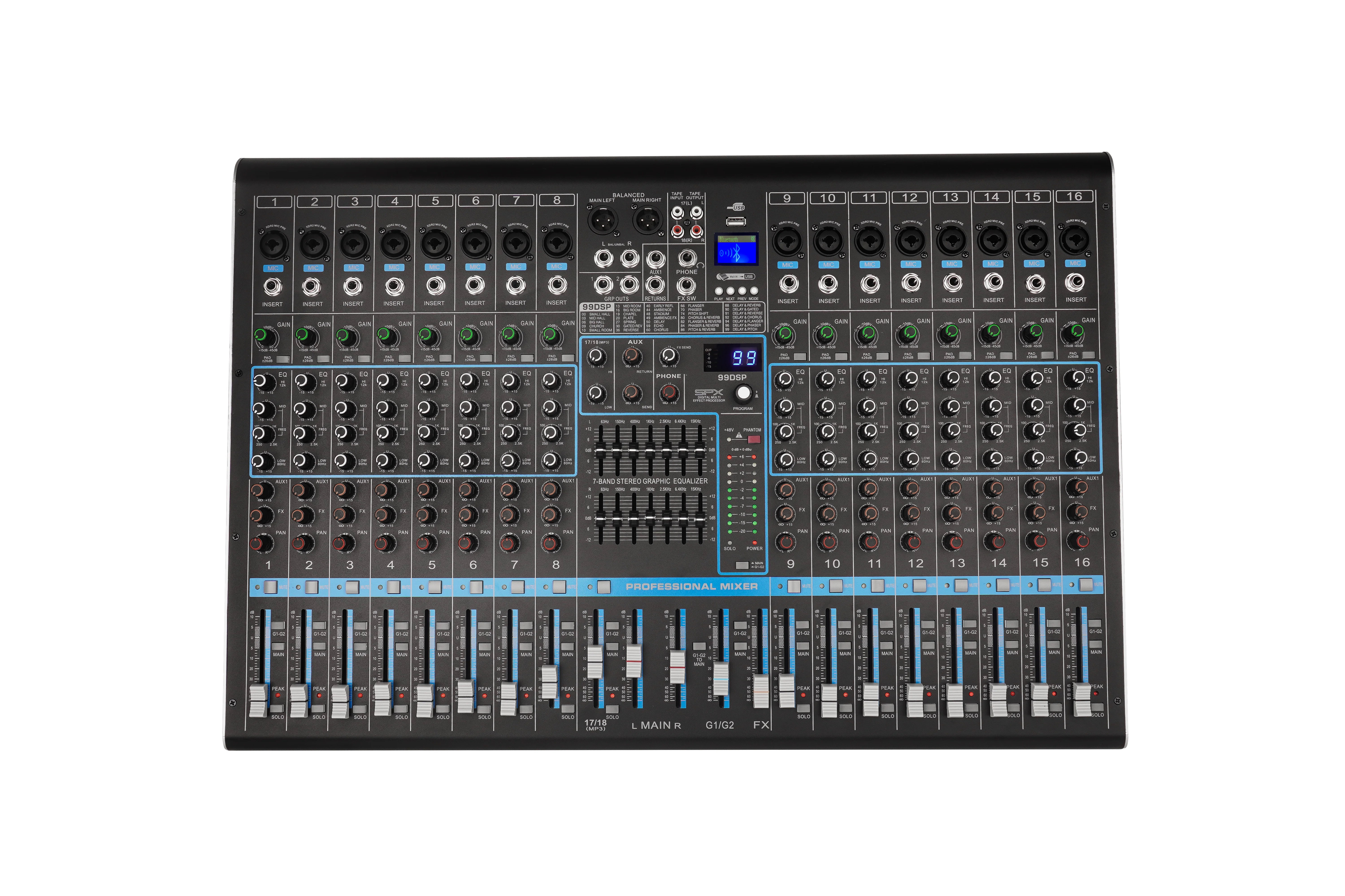 Professional Audio Mixer Mixing Console 12 16 Channel Built in BT USB ...