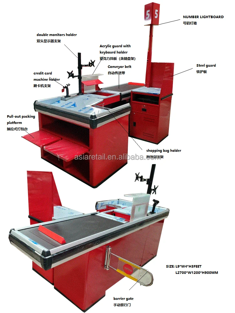 Supermarket Design Checkout Counter with Conveyor Belt - Retail Cashier ...