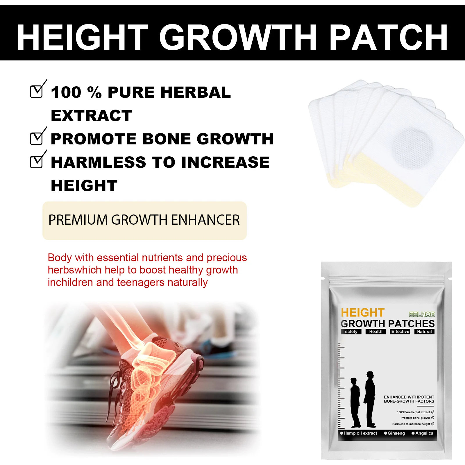 Height Increase Foot Patch Conditioning Body Grow Taller Plaster ...