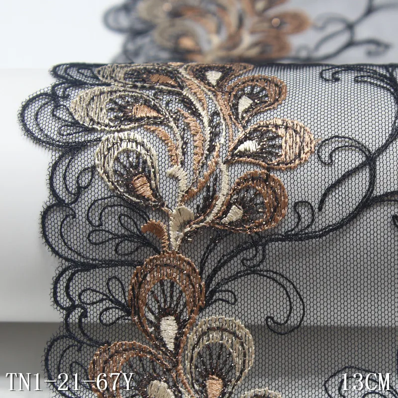 Exquisite 13cm Black Red Tulle Fancy Flower Embroidery Lace Voile ...