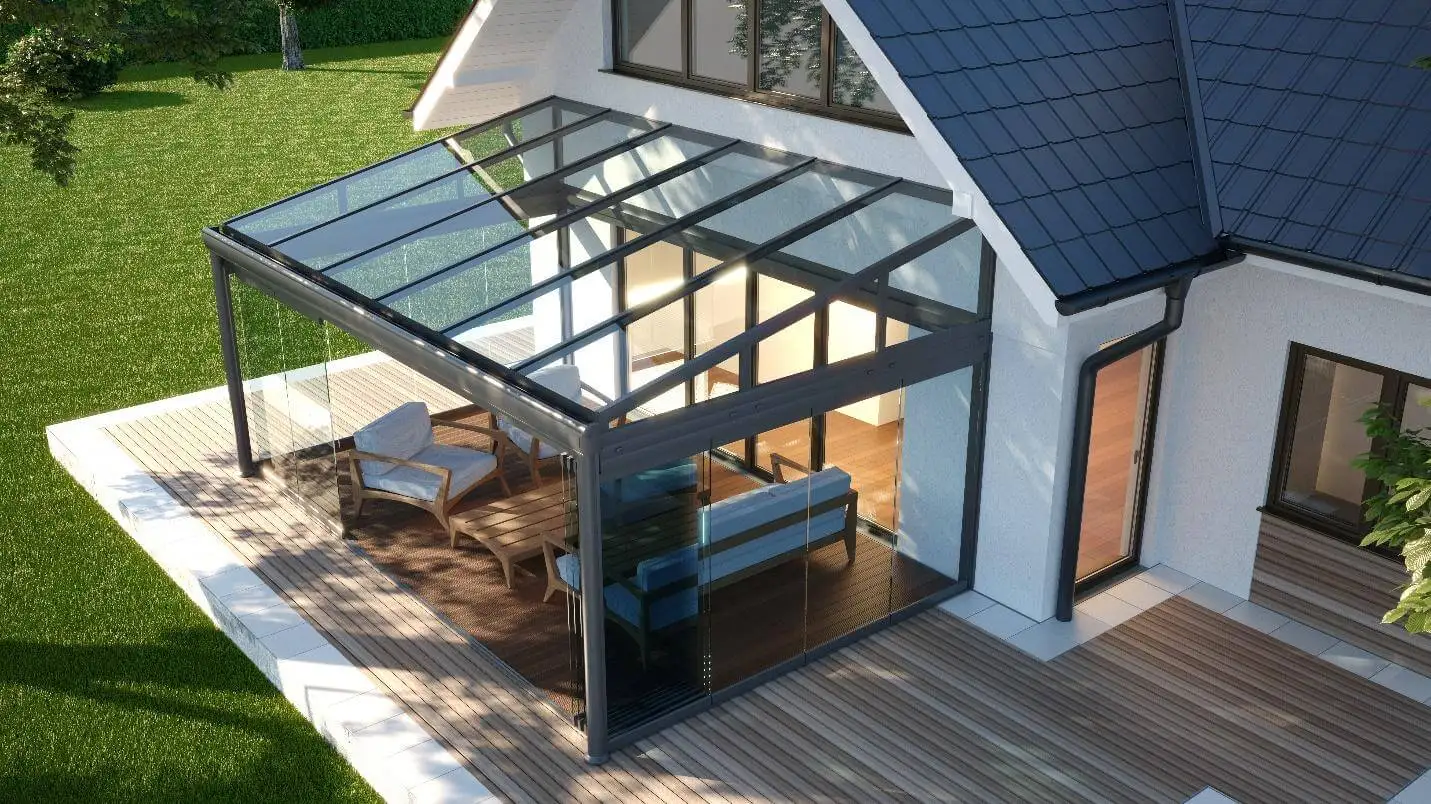 Outdoor Glass Rain Canopy Support Operable Glass Roof Glass Canopy ...